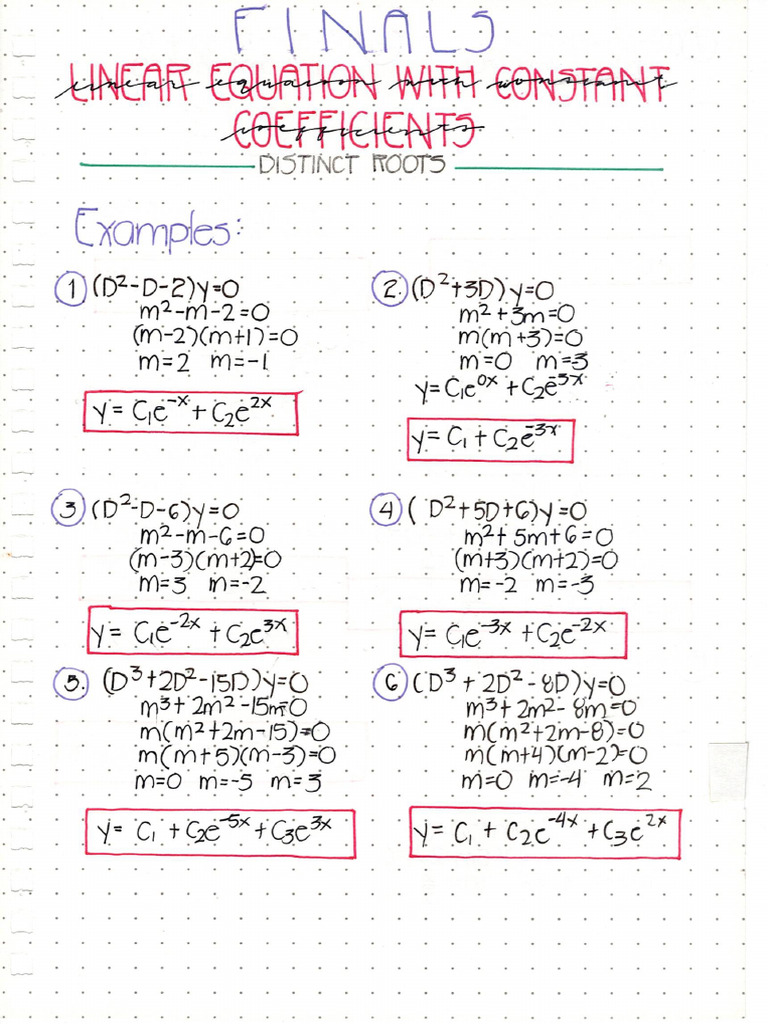 Differential Equation - Distinct, Repeated and Imaginary Roots | PDF