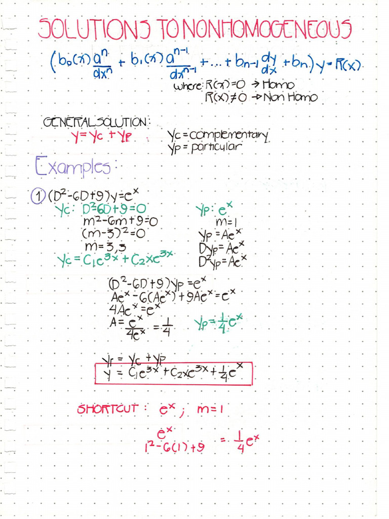 Differential Equation - Solution To Non Homogenous, Reduction of Order ...
