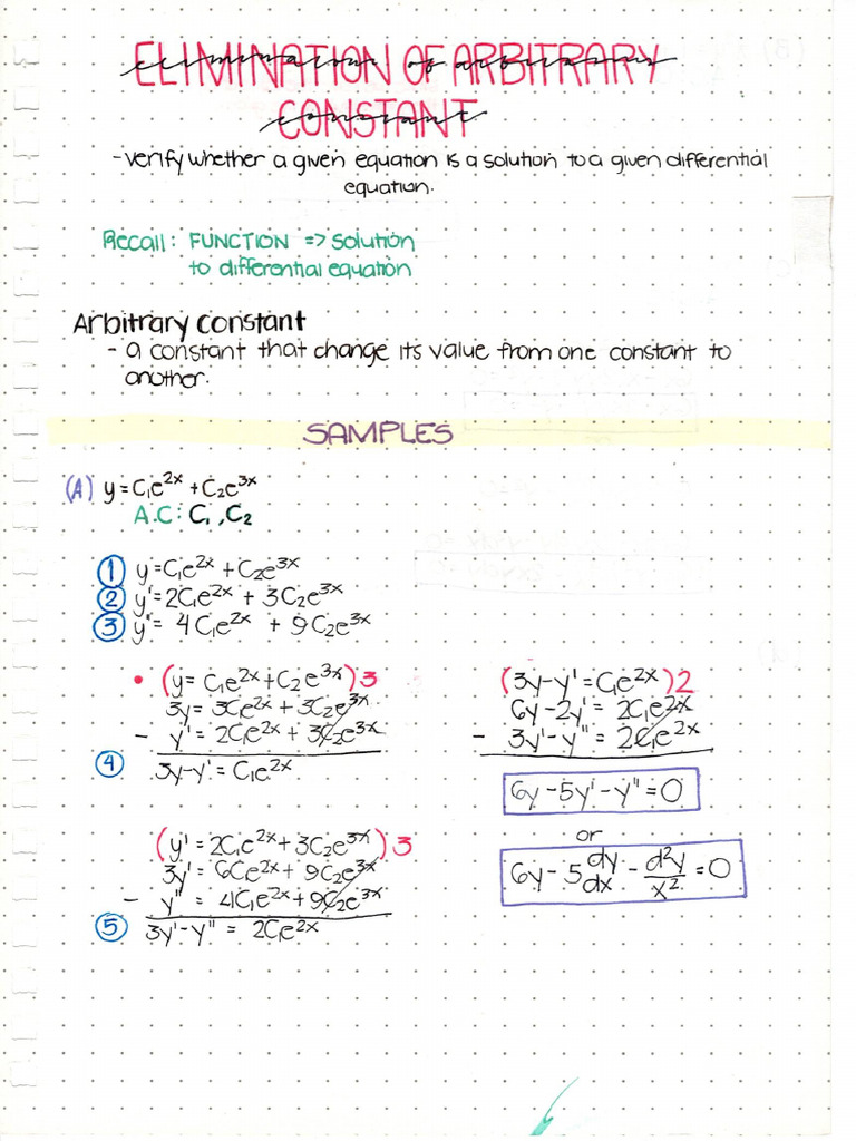Differential Equation - Elimination of Arbitrary Constant | PDF