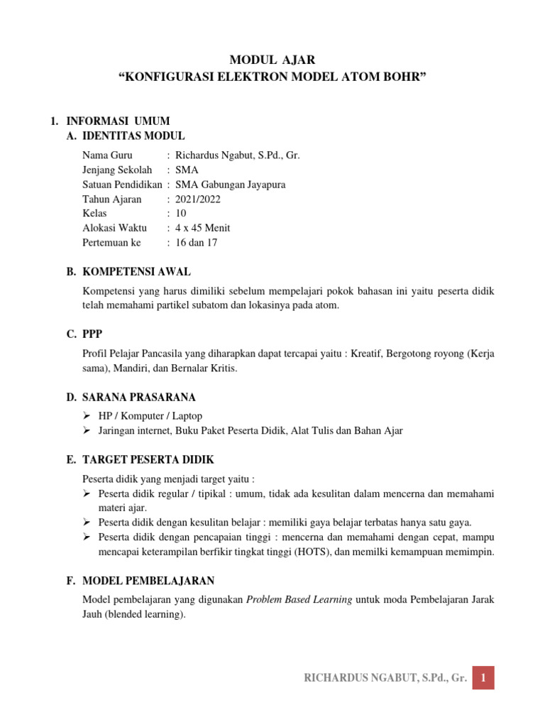 Modul Ajar Struktur Atom - Pertemuan 3 | PDF