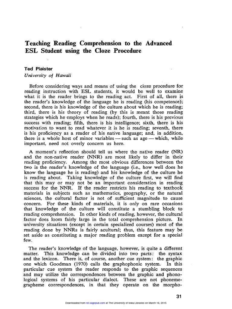 Plaister 1973 | PDF | English As A Second Or Foreign Language | English ...