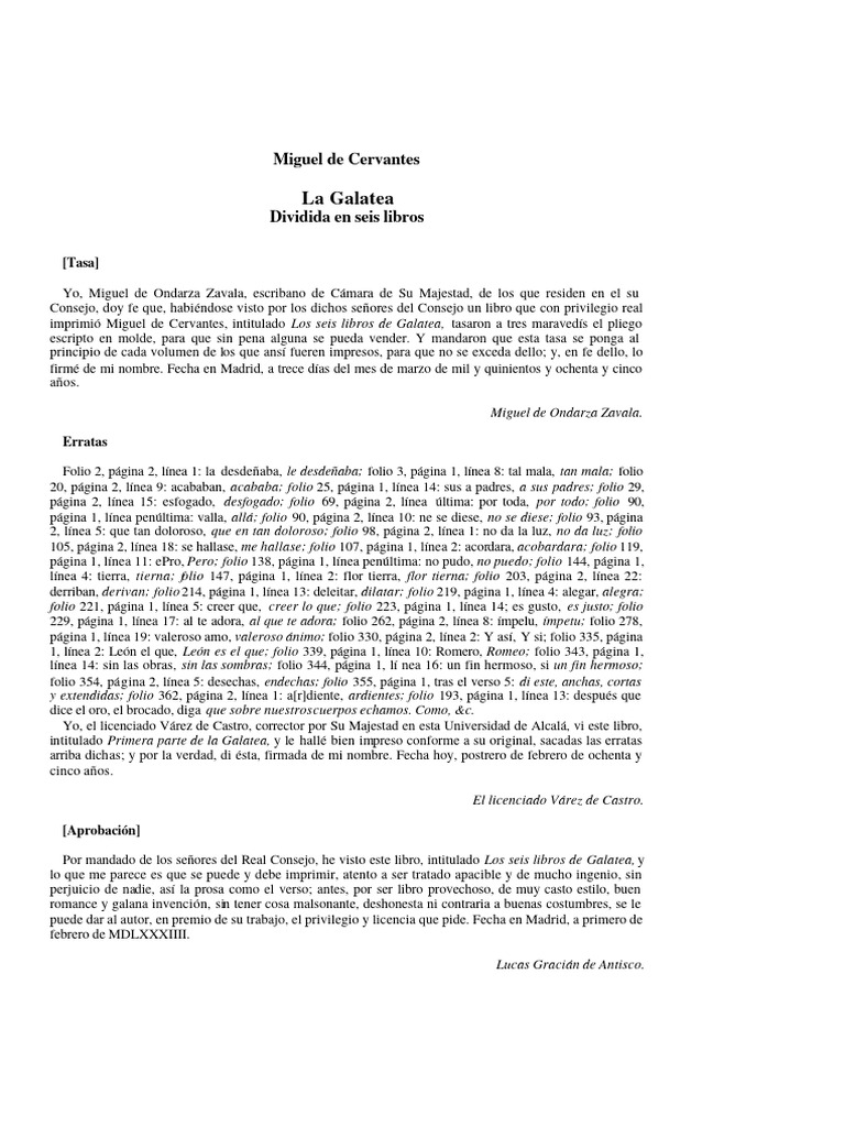 1585 - La Galatea. Miguel de Cervantes | PDF