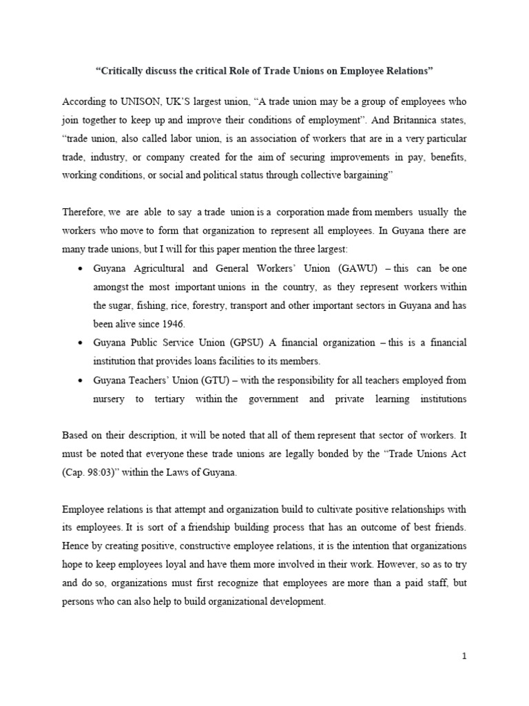 Impact of Unions On Employee and Employer Relation | PDF