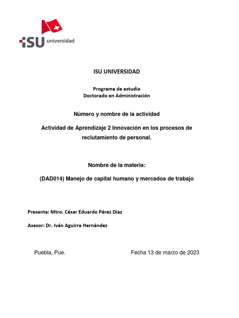 Actividad de Aprendizaje 2 Innovación en Los Procesos de Reclutamiento de Personal | PDF ...