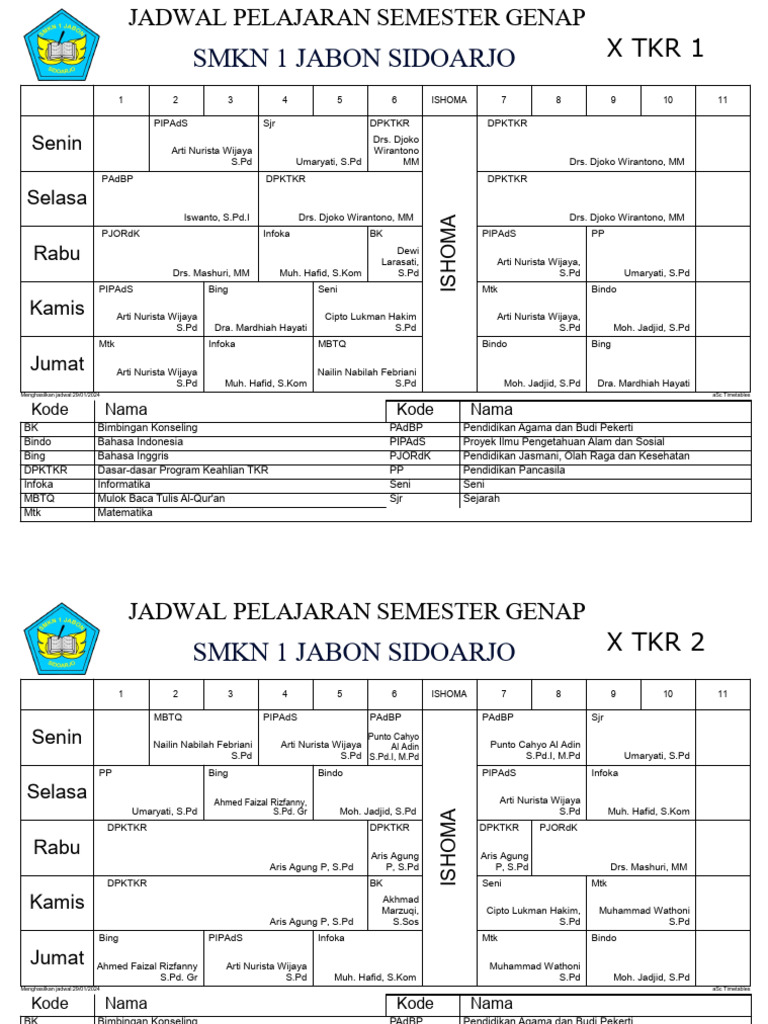 Jadwal Siswa Genap 2023-2024 Rev | PDF