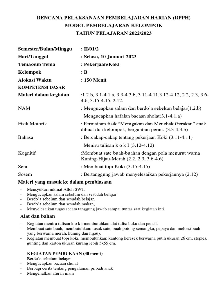 RPPH Koki | PDF | Karier & Perkembangan