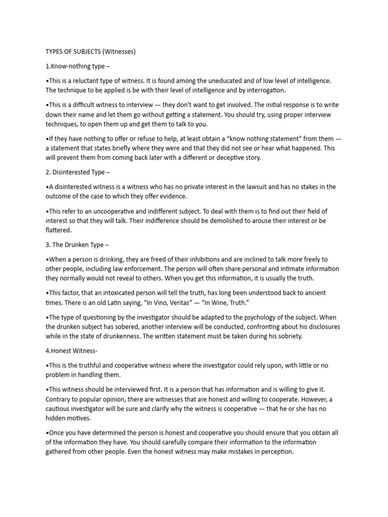 Types of Witnesses and Offenders | PDF | Witness | Deception