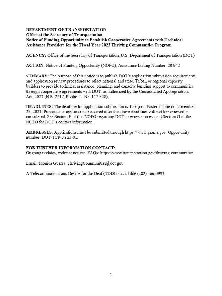 FY 2023 Thriving Communities Program - Notice of Funding Opportunity ...