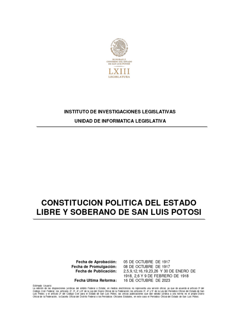 Constitucion Politica Del Estado 16 Octubre 2023 Pdf