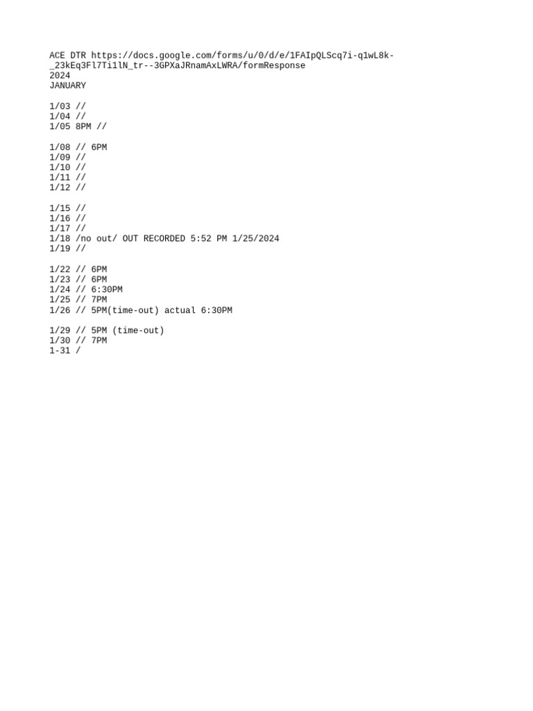 ACE DTR January 2024 Schedule | PDF