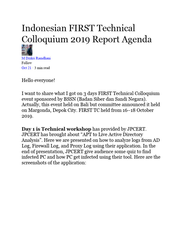 Indonesian FIRST Technical Colloquium 2019 Report Agenda | PDF