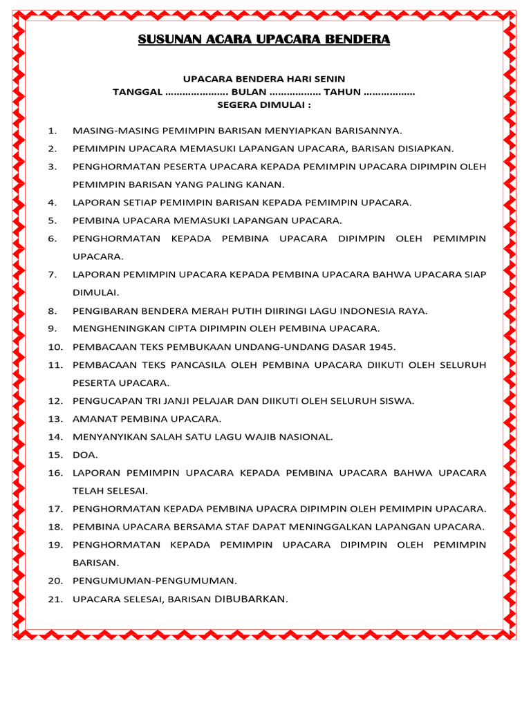 Susunan Upacara Bendera Hari Senin | PDF