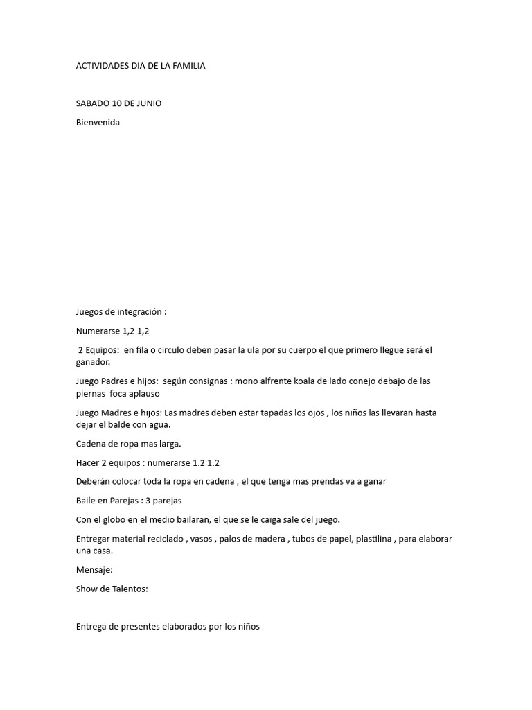 Actividades Dia de La Familia | PDF
