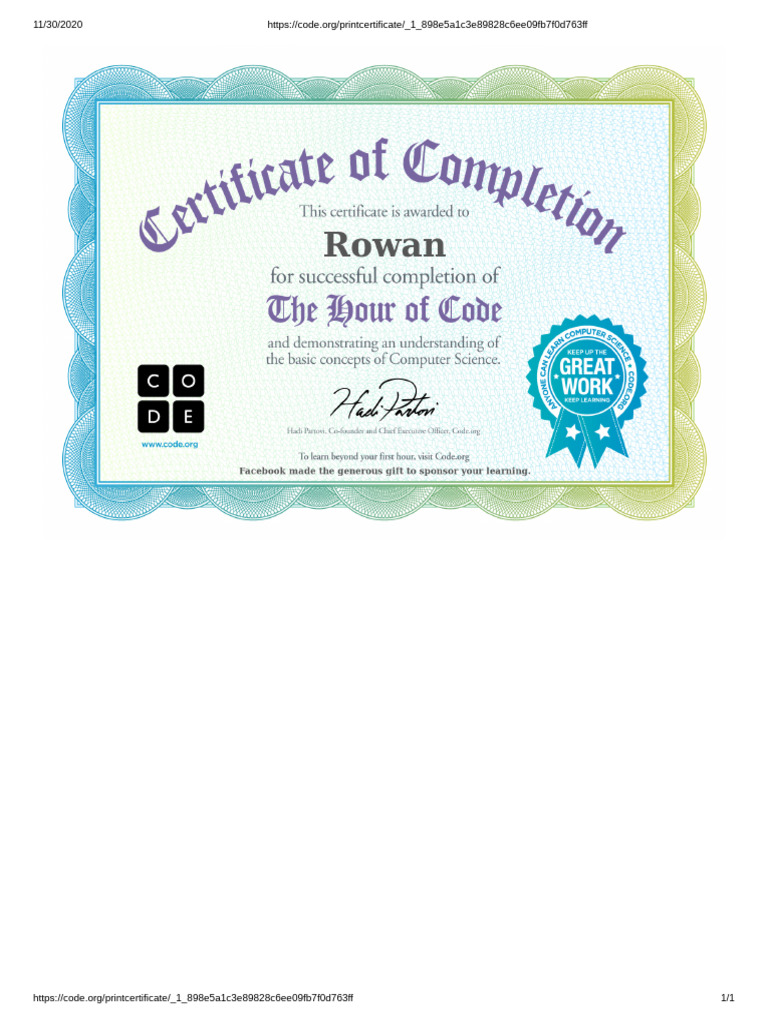 Code.org Certificate Print Link | PDF