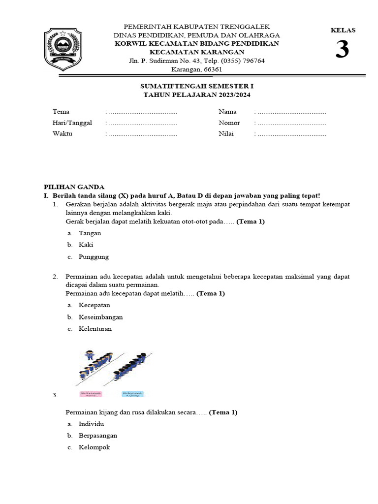 PTS Pjok KLS 3 SMT 1 TH 2022-2023 | PDF