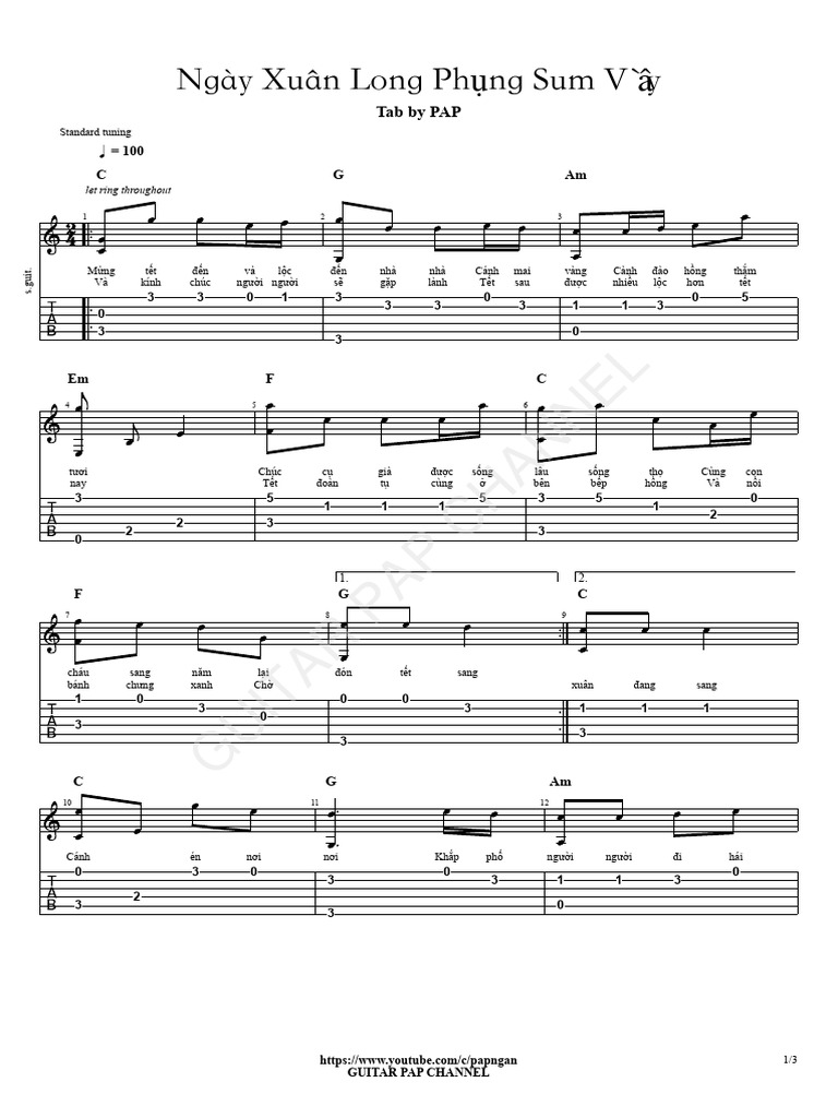 Ngày Xuân Long Phụng Sum Vầy Tab Sheet Guitar | PDF