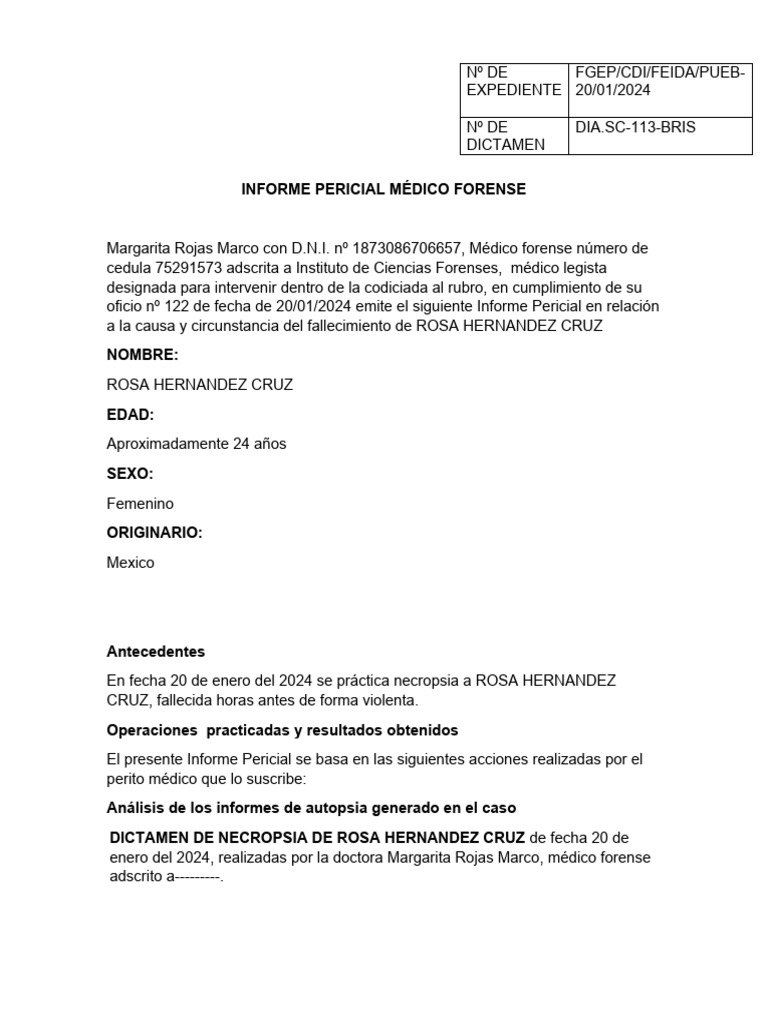 INFORME PERICIAL MÉDICO FORENSE Penal | PDF | Lesión | Especialidades Medicas