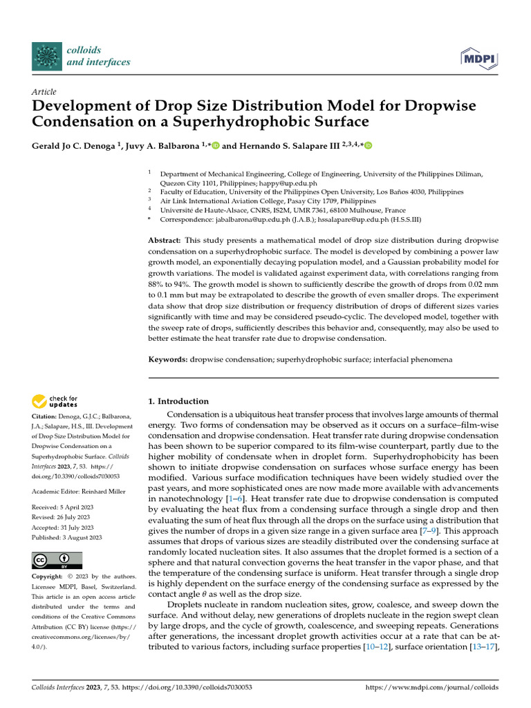 Development of Drop Size Distribution Model for Dropwise Condensation ...