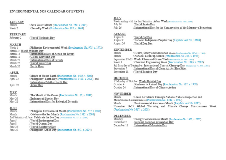 2024 Environmental Events Calendar | PDF | Environment | Systems Ecology
