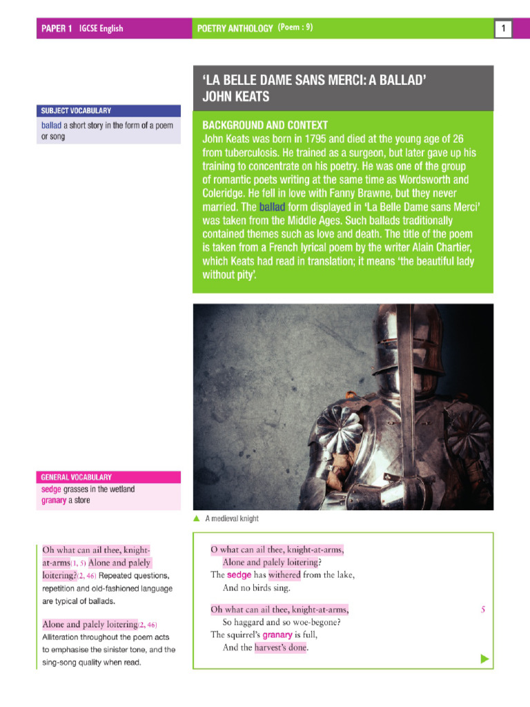 La Belle Dame Sans Merci) - Study Material IGCSE | PDF