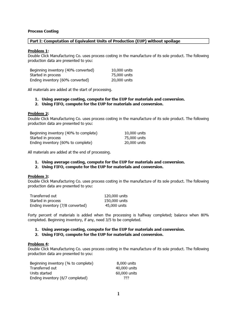Process Costing Exercises | PDF | Textiles | Inventory