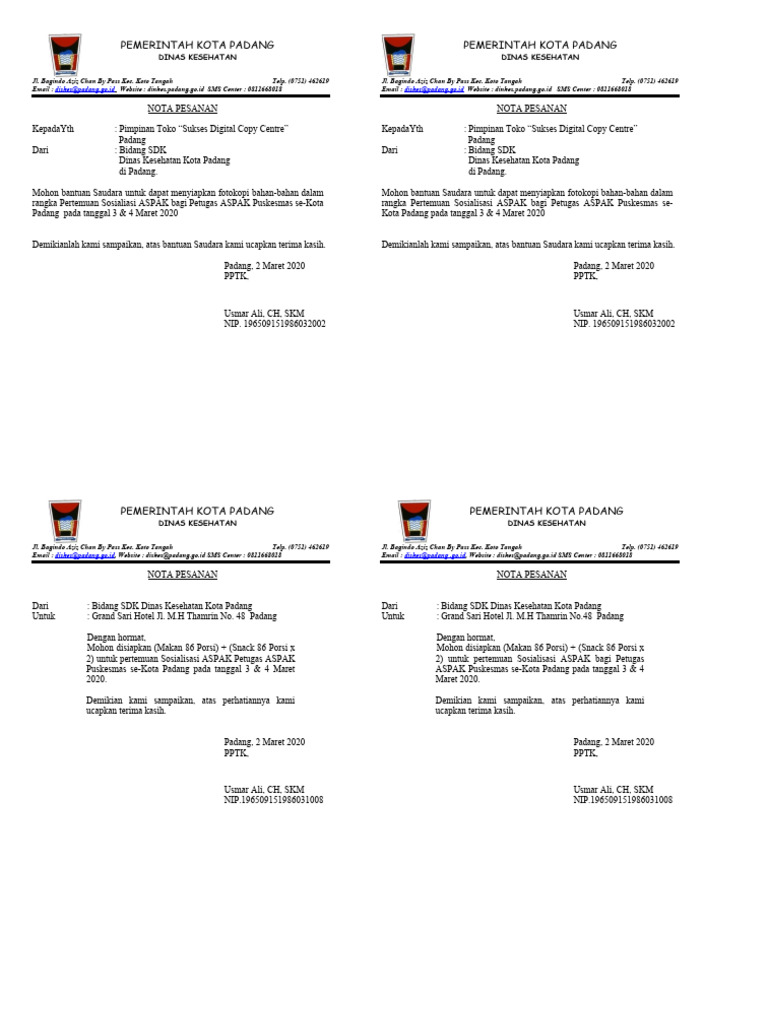 Nota Pesanan Fotocopy Dan Hotel | PDF