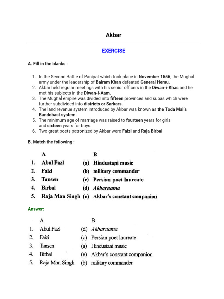 Class 7 Chapter 9 Akbar | PDF