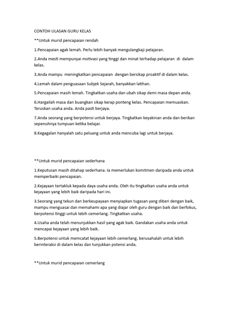 Contoh Ulasan Guru Kelas | PDF