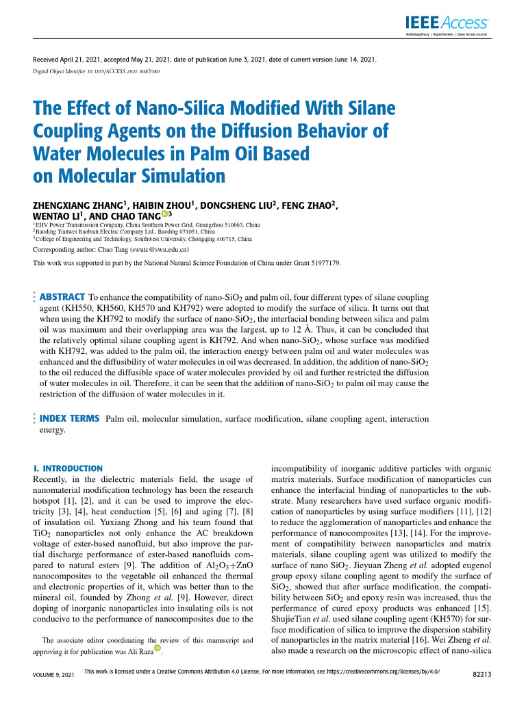 The Effect of Nano-Silica Modified With Silane Coupling Agents On The Diffusion Behavior of ...