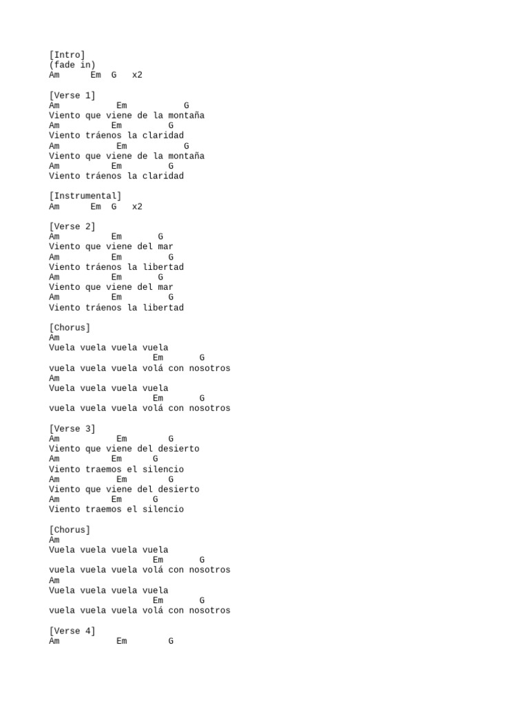 Lyrics Cuatro Vientos Danit | PDF