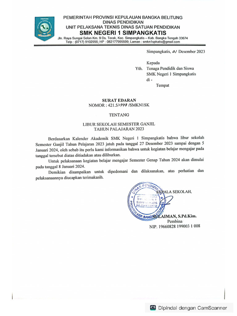 Surat Edaran Libur Sekolah 2023 | PDF