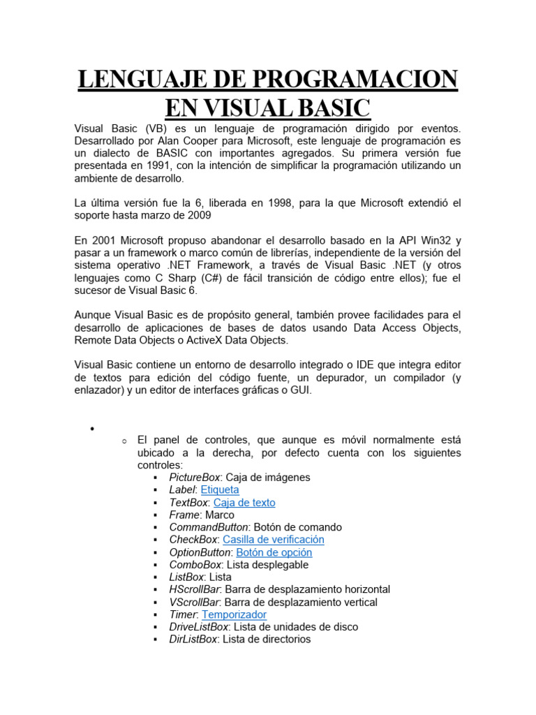 Lenguaje de Programacion en Visual Basic | PDF | Ciencias de la Computación | Software de la ...