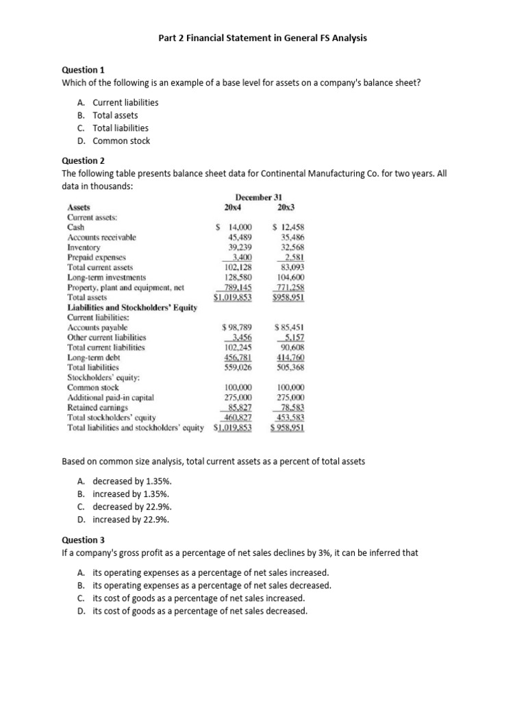 Part 2 Financial Statement in General Financial Statement Analysis - Qs 28 May 2023 | PDF ...