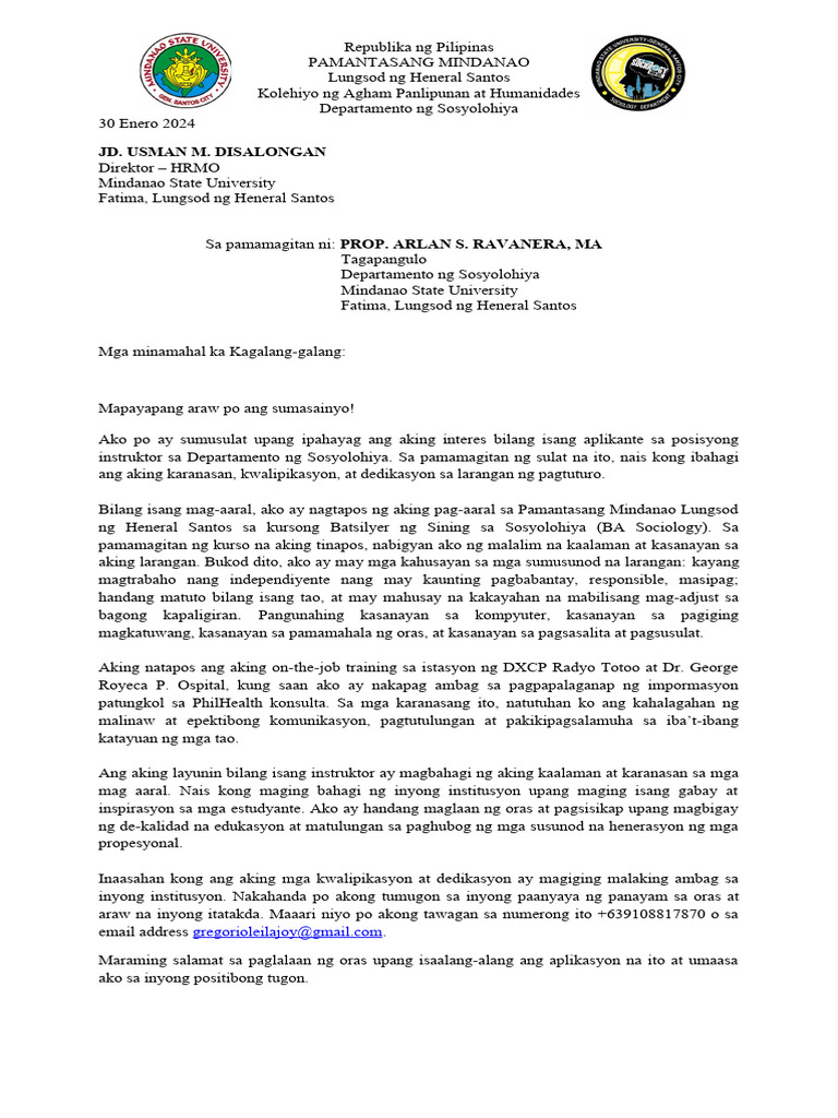 Liham Aplikasyon Format | PDF