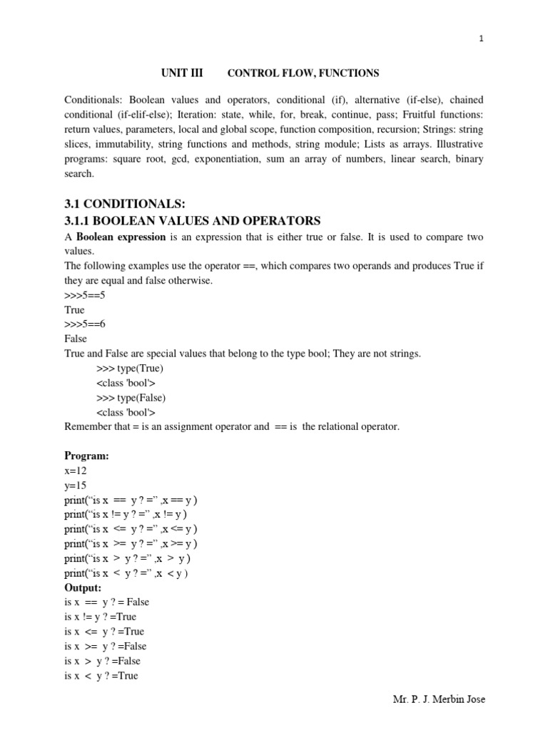 GE8151 Unit III | PDF | Control Flow | Boolean Data Type GE8151 Unit III | PDF | Control Flow | Boolean Data Type