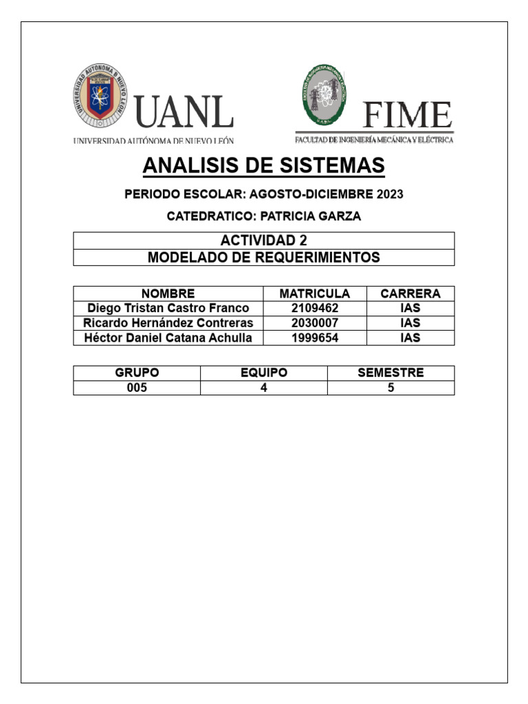 Act 2 Modelado de Requerimientos-Ansis-Equipo 4 | PDF | Ingeniería de ...