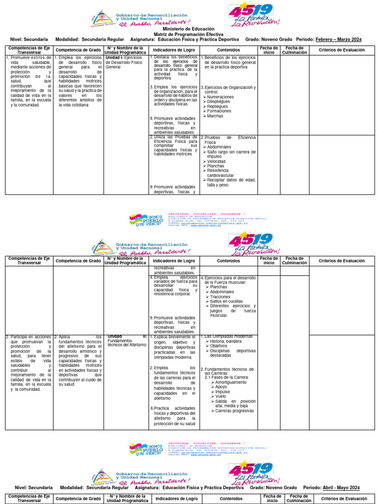 Matriz Programacion Efectiva EFPD - SR - 9no Grado - 2024 | PDF