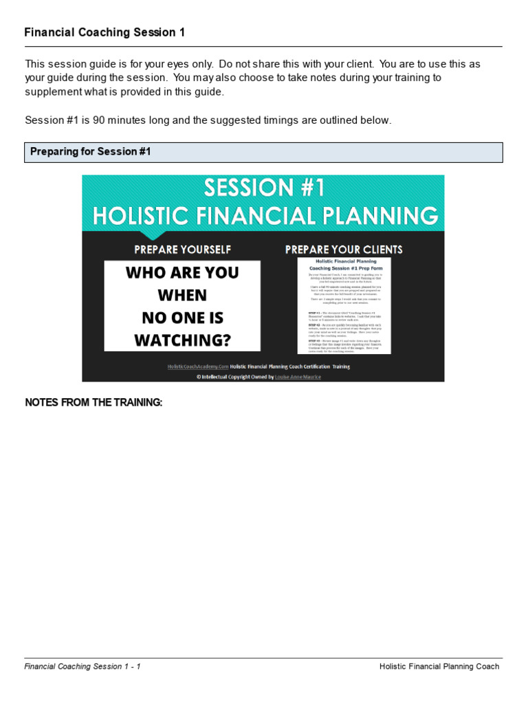Holistic Financial Coaching Session 1 | PDF