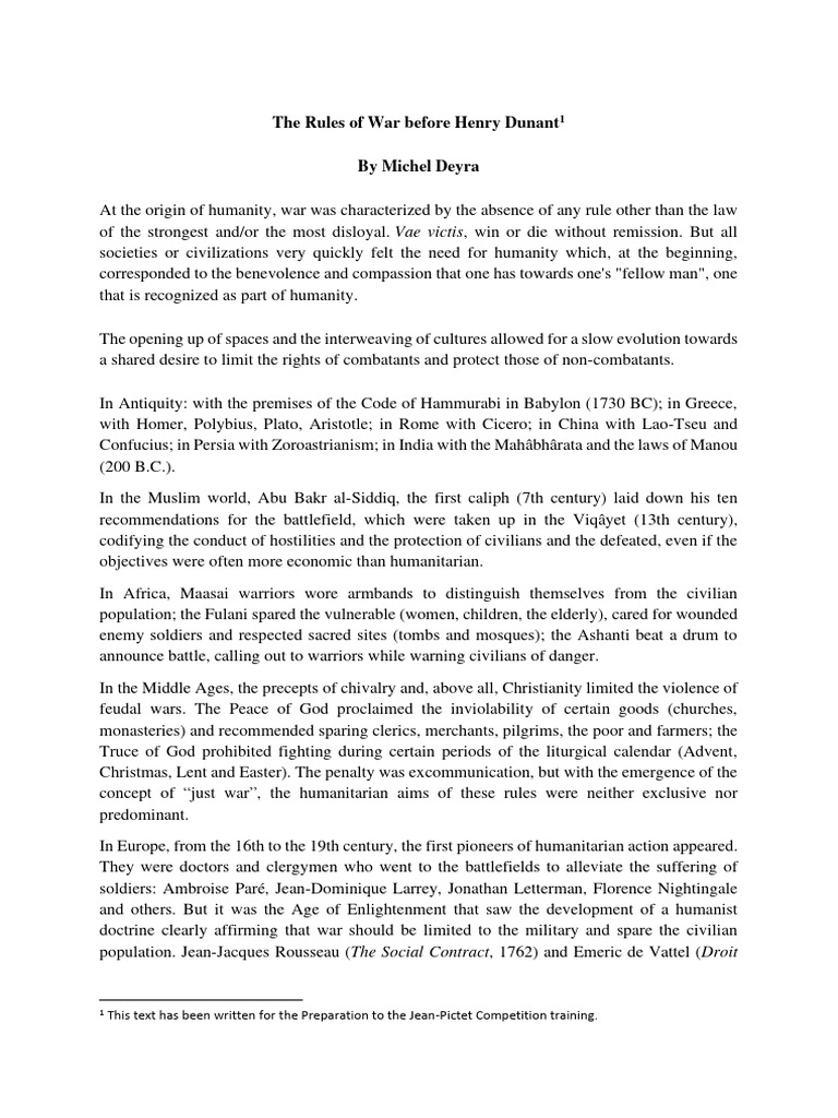 Chapter 1 - Section 2 - The Rules of War Before Henry Dunant | PDF ...