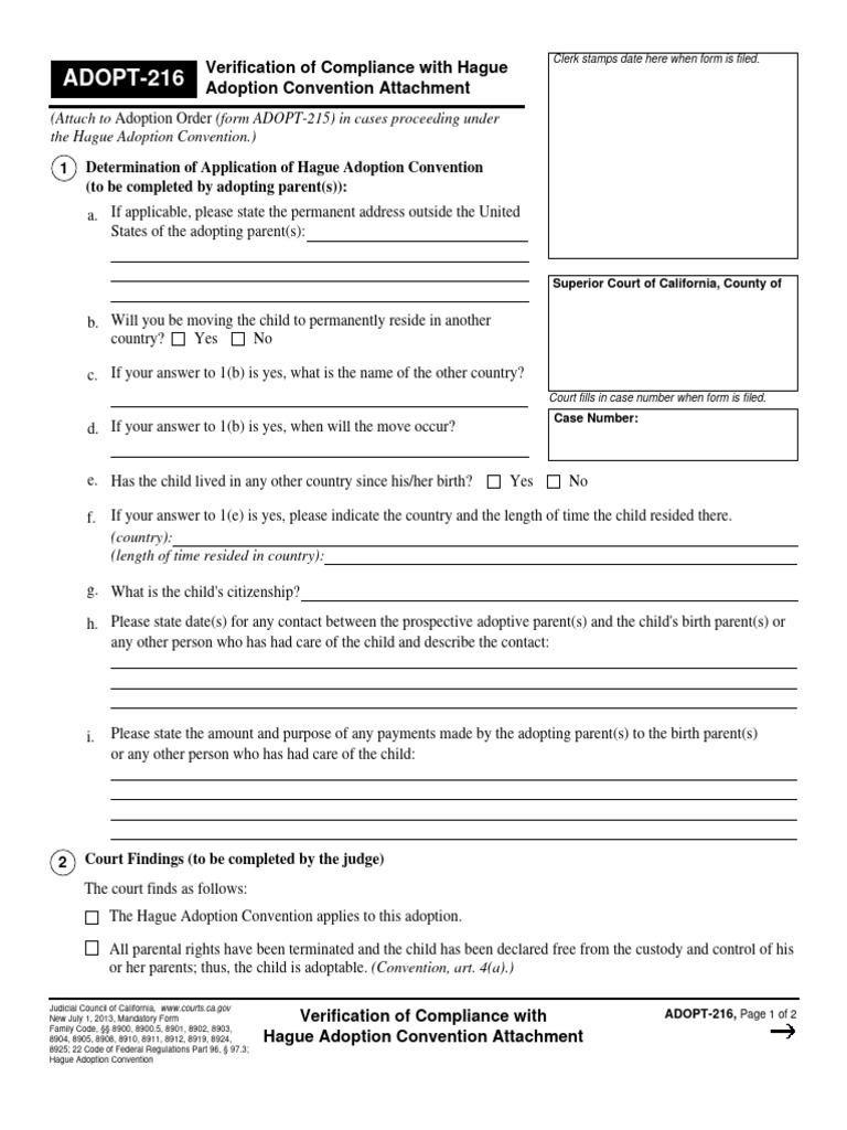 Hague Adoption Convention Compliance Form | PDF | Child Custody | Adoption