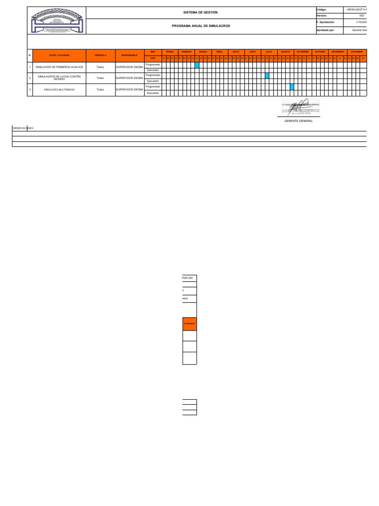 Aron-Gsst-F-Pgr-001 Programa de Simulacros | PDF