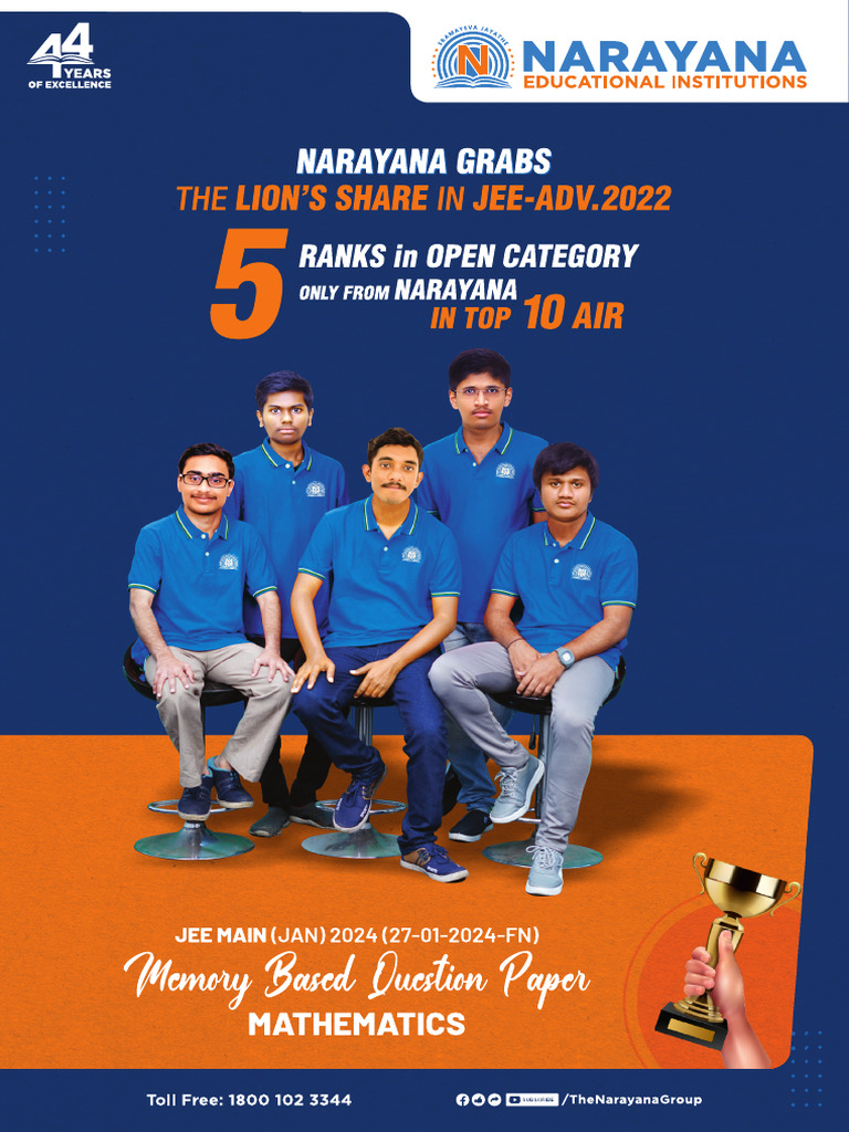 Maths - Jee Main (Jan) - 2024 - 27-01-2024 - F.N (S-1) Memory Based ...