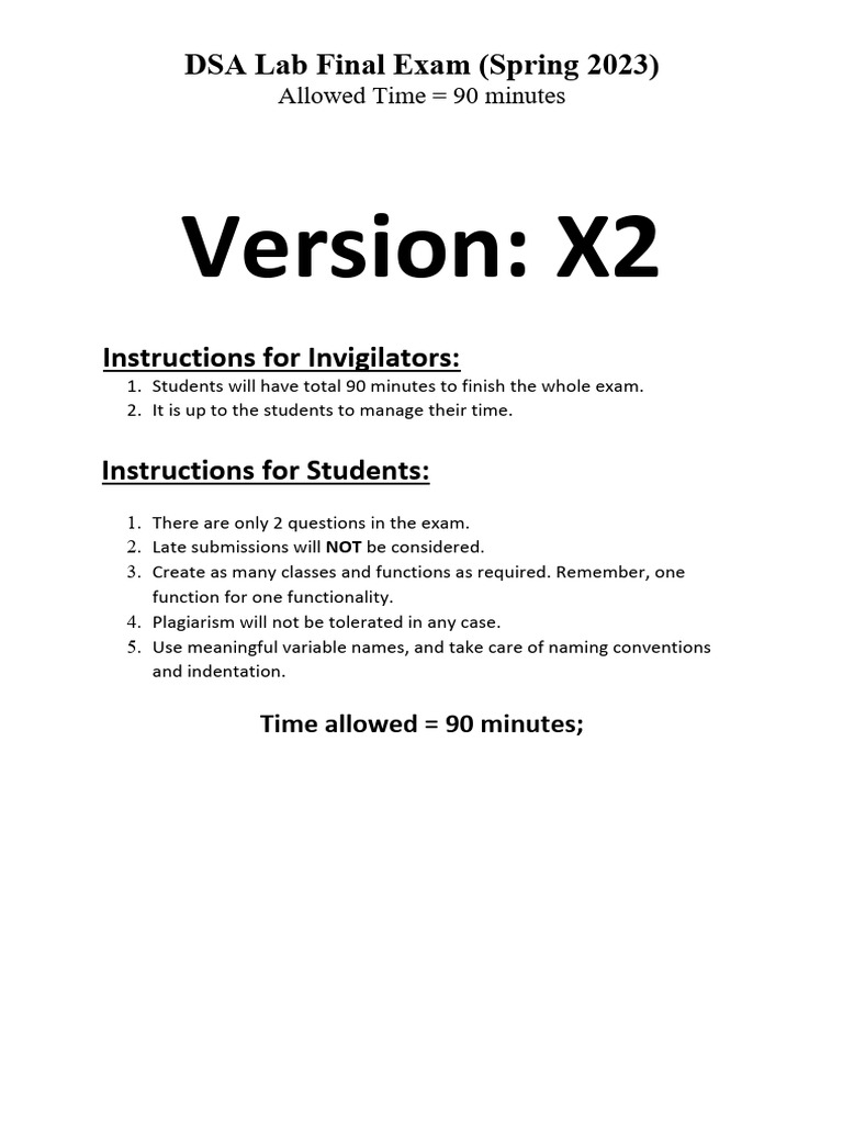 DSA Lab Final Exam (Spring 2023) : Allowed Time 90 Minutes | PDF