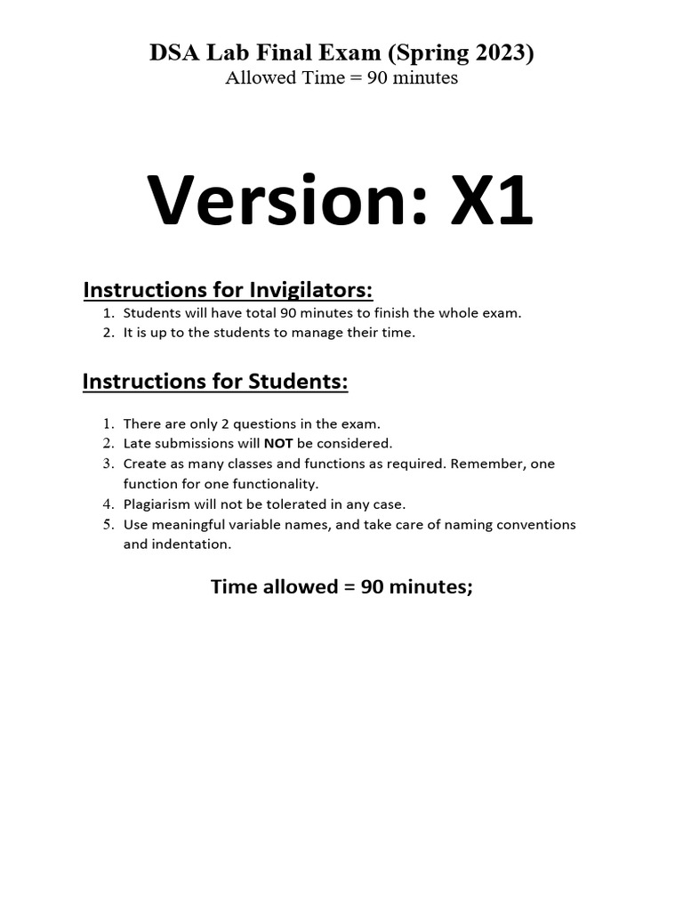 DSA Lab Final Exam (Spring 2023) : Allowed Time 90 Minutes | PDF