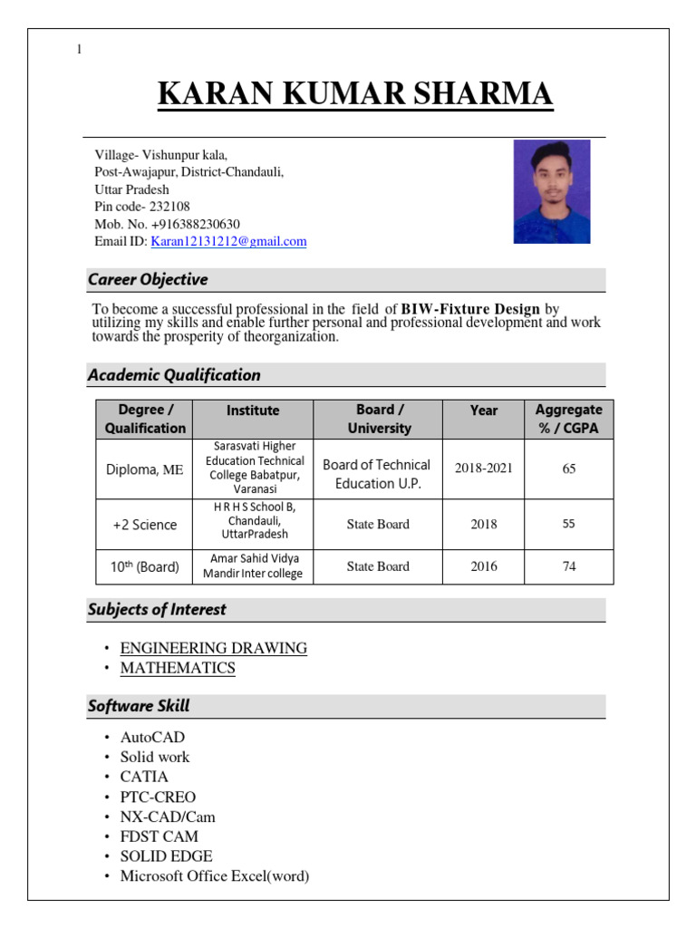 Karan Kumar Sharma CV 1-3-1-1 | Download Free PDF | Engineering | Secondary Sector Of The Economy
