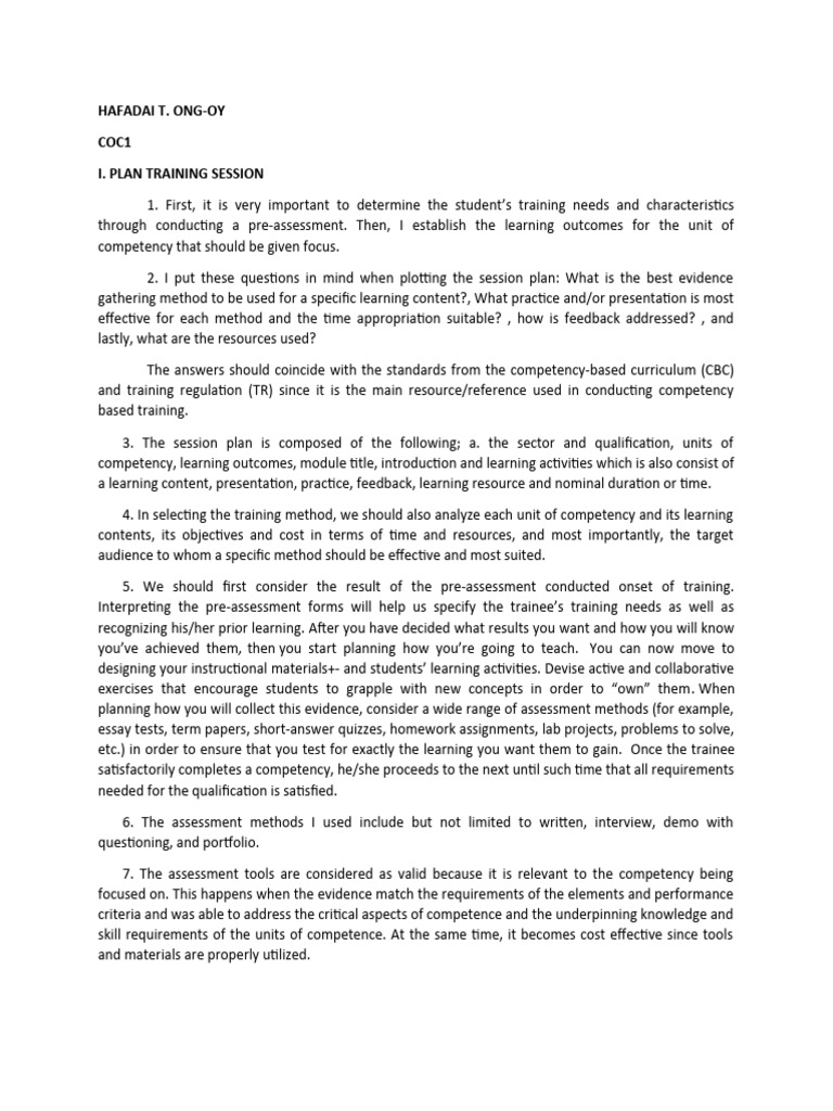 Coc1 Answers For Written Exam | PDF | Educational Assessment | Learning