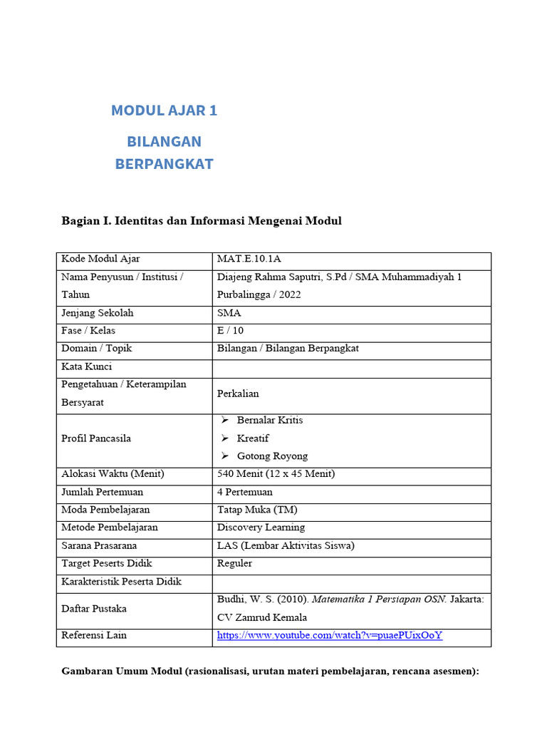 Modul Ajar 1 Bilangan Berpangkat | PDF