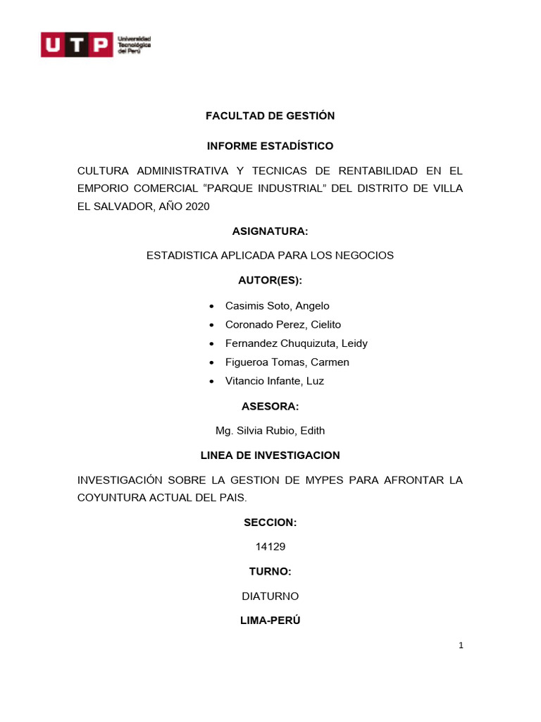 Informe Estadistico Final 6.12 | PDF | Negocios | Finanzas y dinero