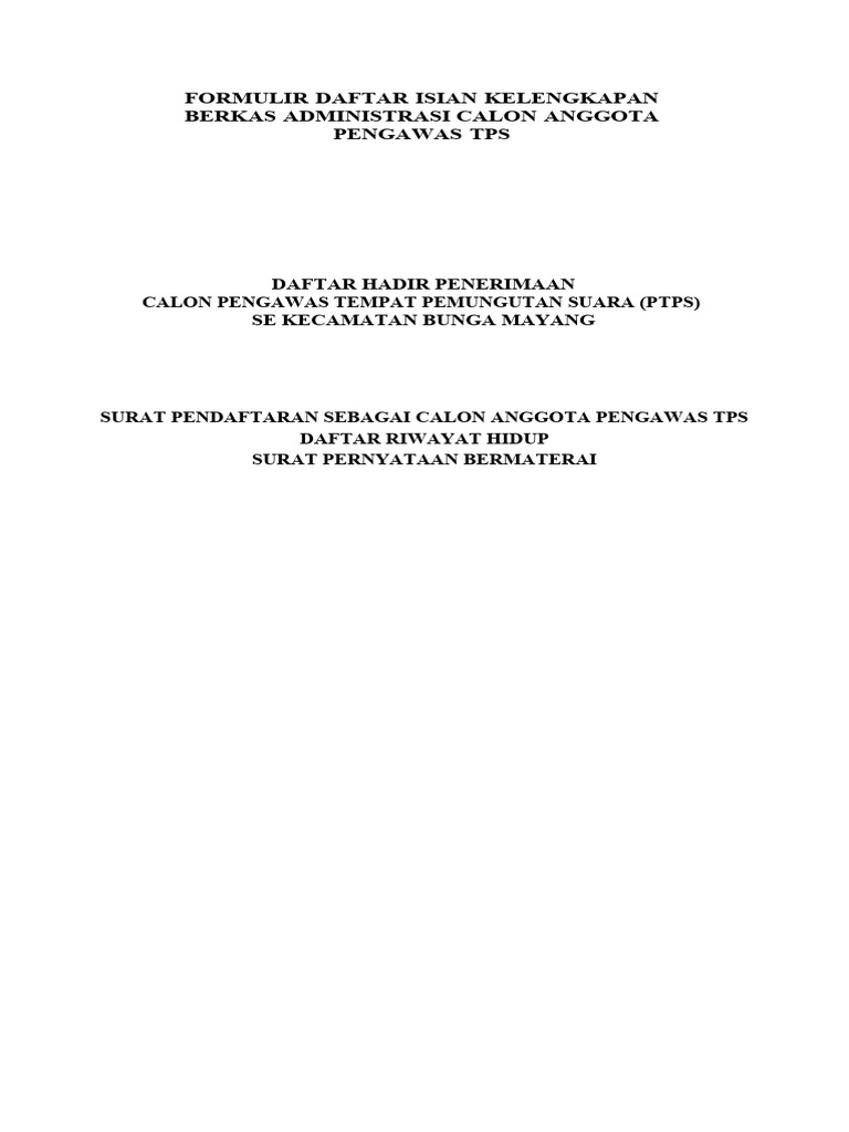 Formulir Daftar Isian Kelengkapan Berkas Administrasi Calon Anggota ... Formulir Daftar Isian Kelengkapan Berkas Administrasi Calon Anggota ...