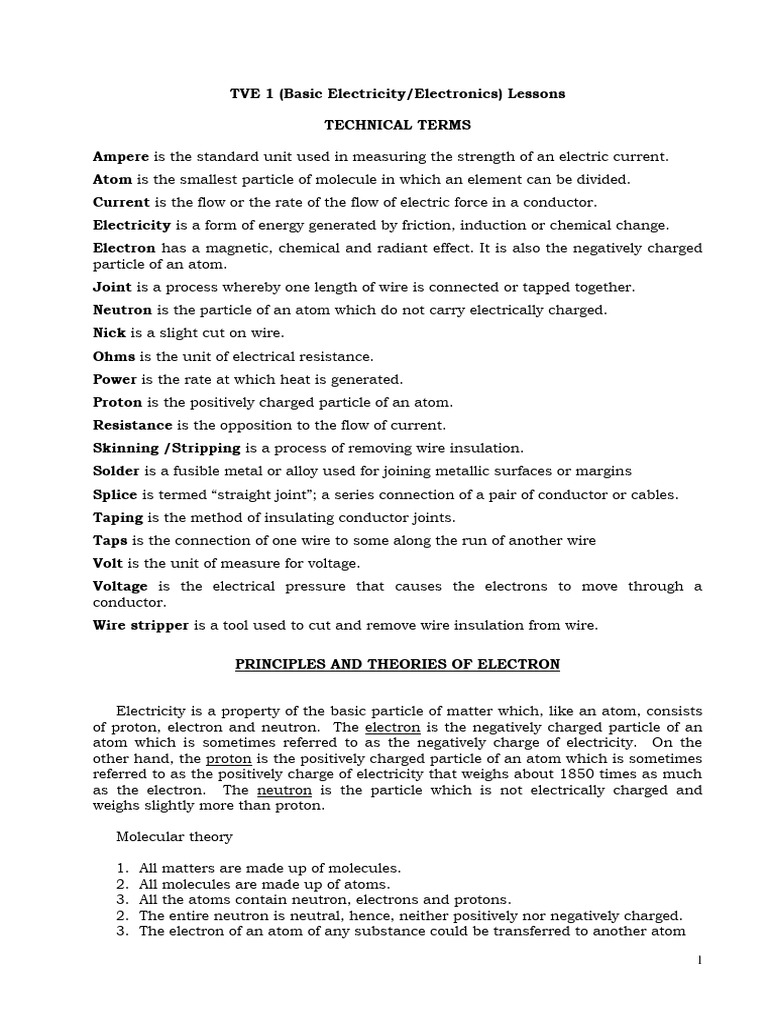 TVE 1 (Basic ElectricityElectronics) Lessons | Download Free PDF ...